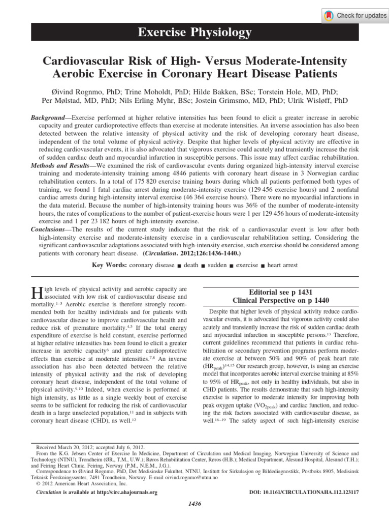 Rognmo Et Al 2012 Cardiovascular Risk of High Versus Moderate Intensity ...