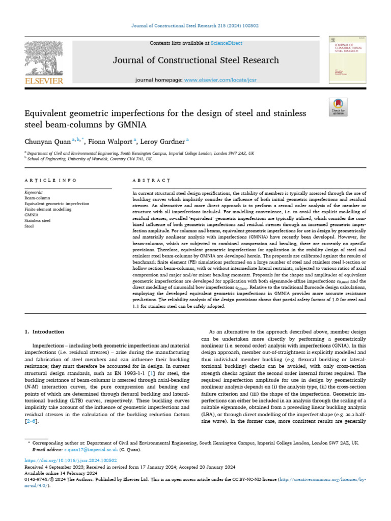 Equivalent Geometric Imperfections in Beam-Columns | PDF | Buckling ...