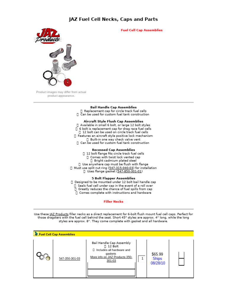 JAZ Fuel Cell Necks and Caps Guide | PDF | Mechanical Engineering