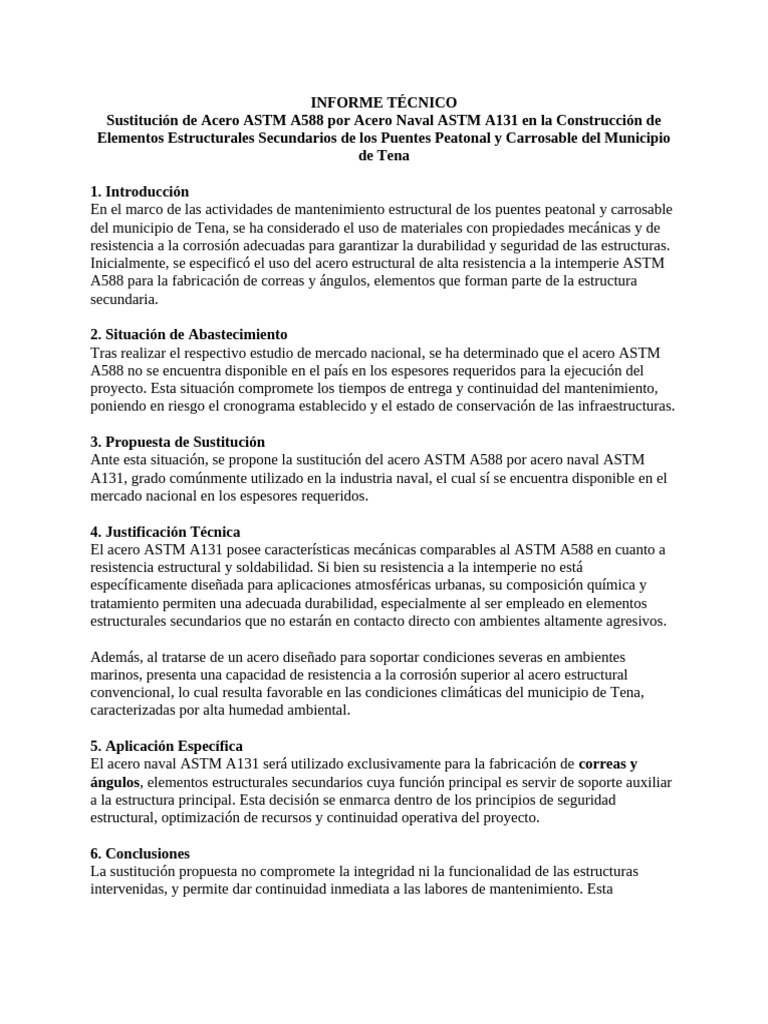 INFORME TÉCNICO | PDF | Acero | Sustentabilidad