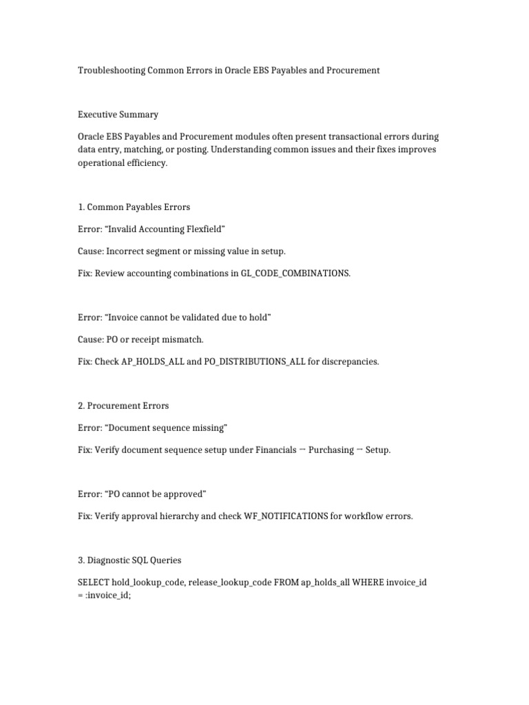Oracle EBS Payables Error Solutions | PDF