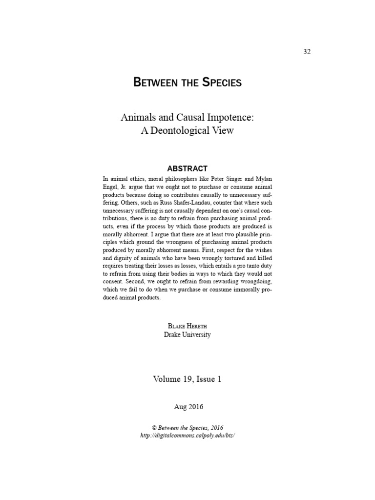 Blake Hereth - Animals and Causal Impotence A Deontological View | PDF ...