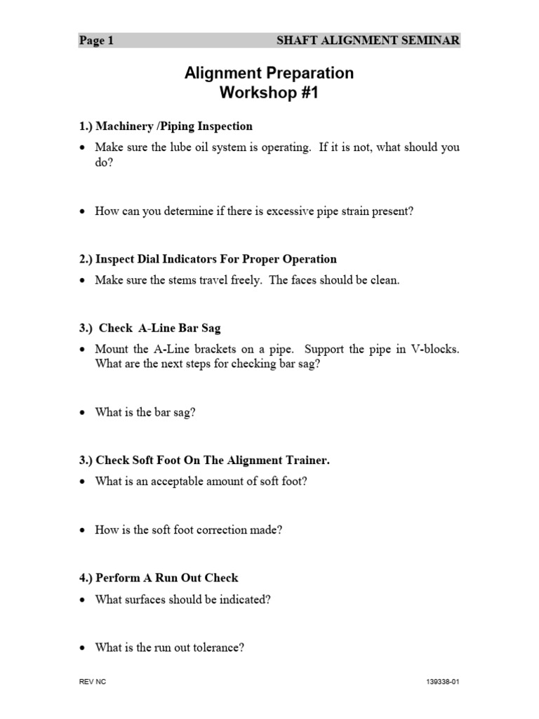 Shaft Alignment Workshop Preparation Guide | PDF