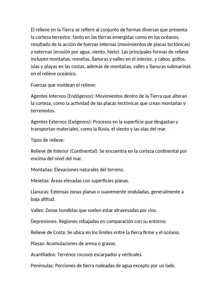 El Relieve en La Tierra Se Refiere Al Conjunto de Formas Diversas Que ...