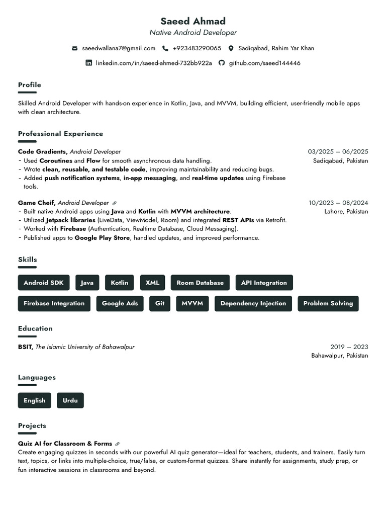 Saeed Android Resume | PDF | Android (Operating System) | Qr Code