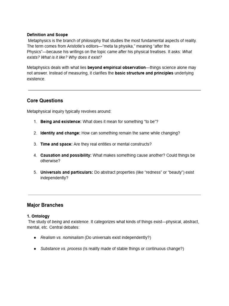 Overview of Metaphysics Principles | PDF | Metaphysics | Existence