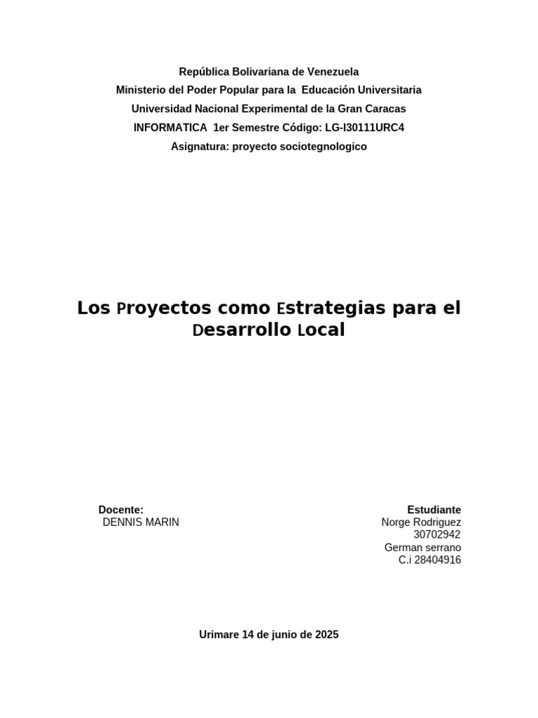 Proyectos para el Desarrollo Local en Venezuela | PDF | Comunidad ...