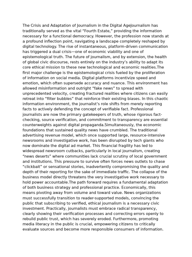 Journalism's Digital Crisis and Adaptation | PDF | Journalism | News
