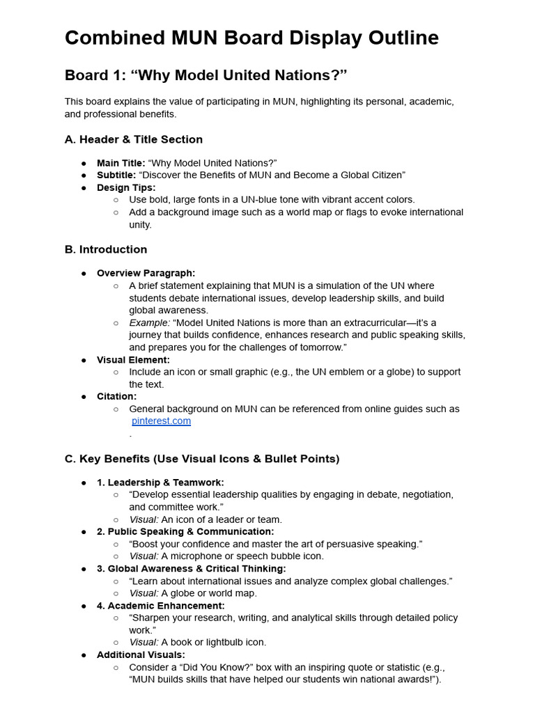 Combined MUN Board Display Outline | PDF | Page Layout | Public Speaking