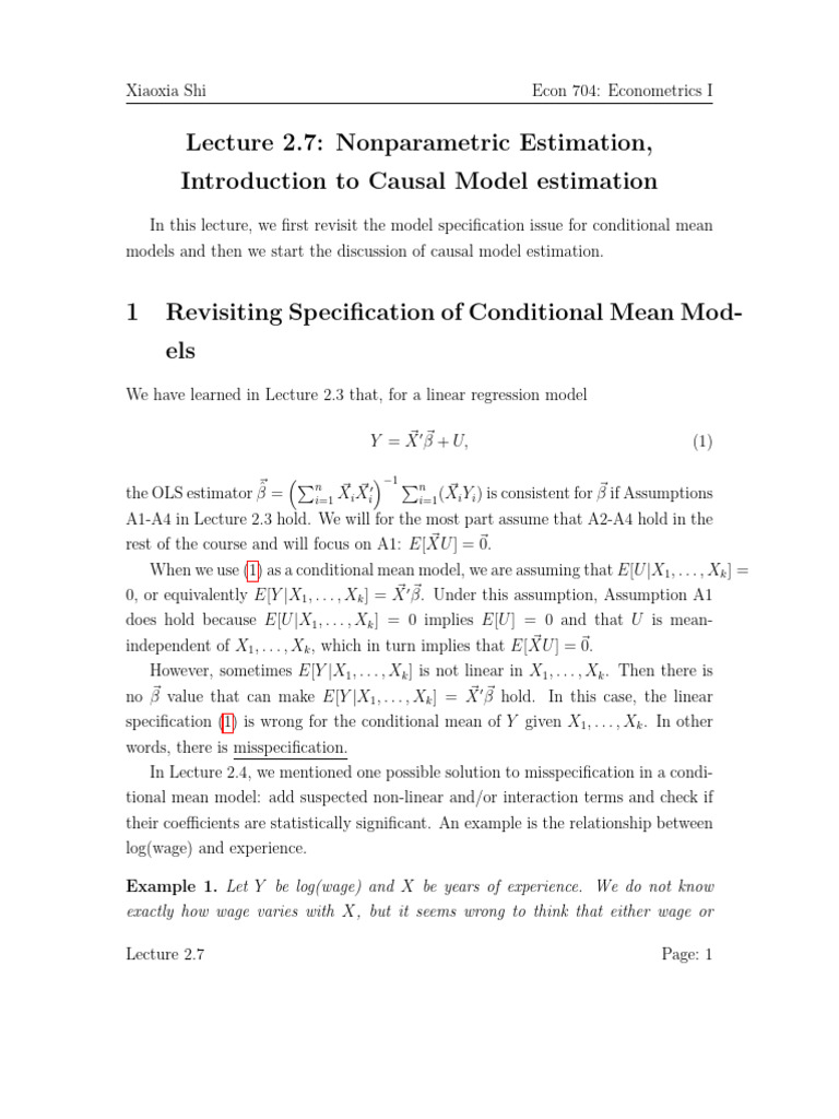 Lecture 2.7 NonParametrics Intro to Causal Estimation | PDF | Regression Analysis | Ordinary ...
