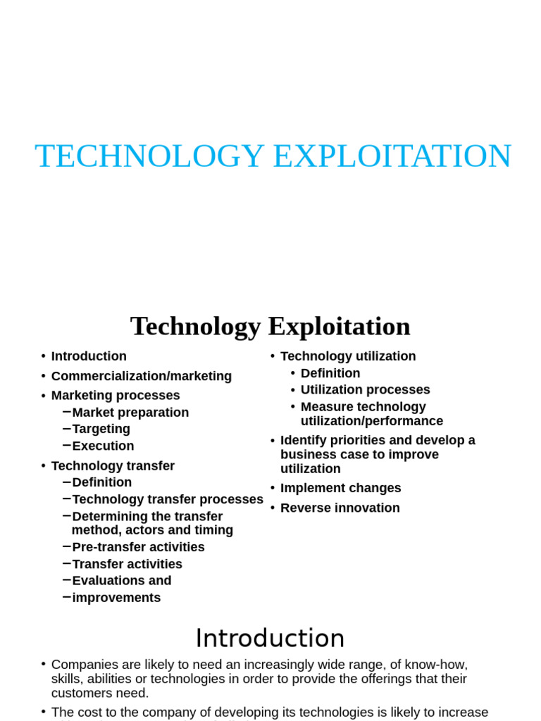 Technology Exploitation Strategies Guide | PDF | Innovation | Marketing