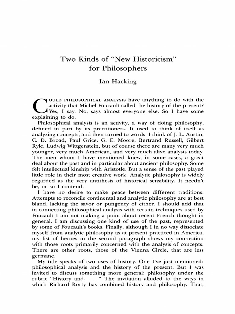 Hacking, Ian - Two Kinds of New Historicism For Philosophers (1990) | PDF