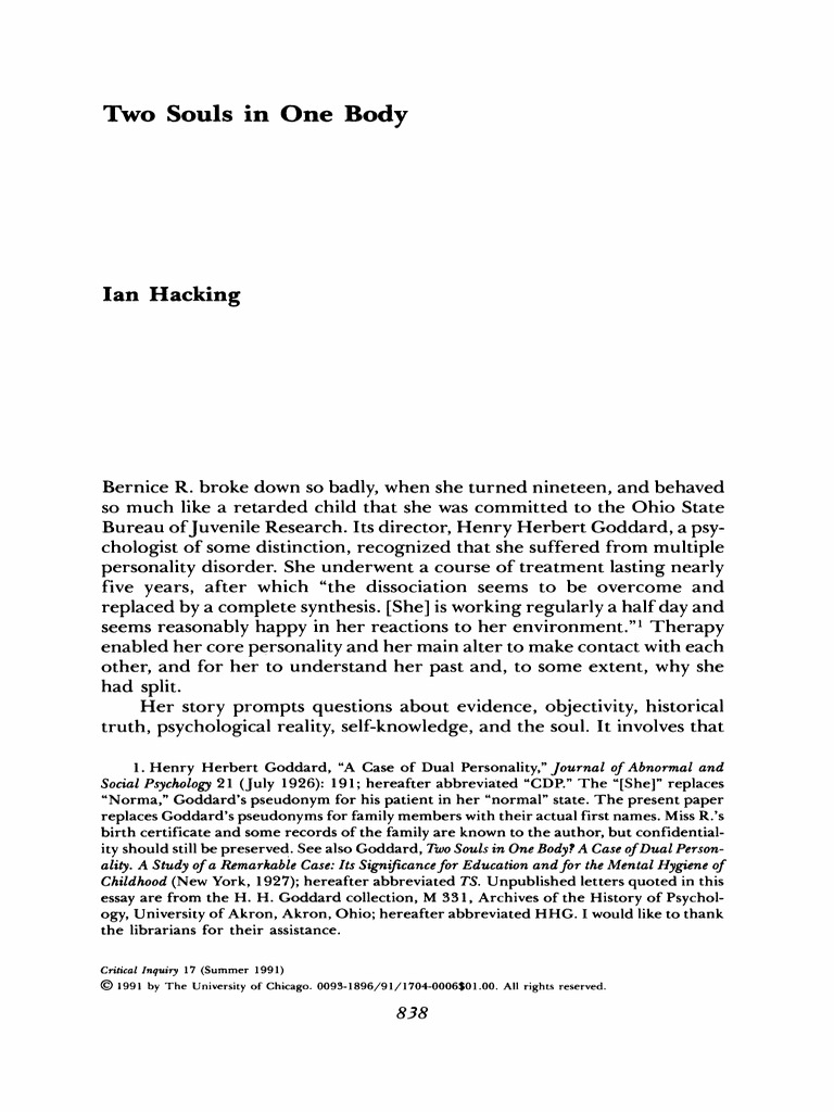 Hacking, Ian - Two Souls in One Body (1991) | PDF