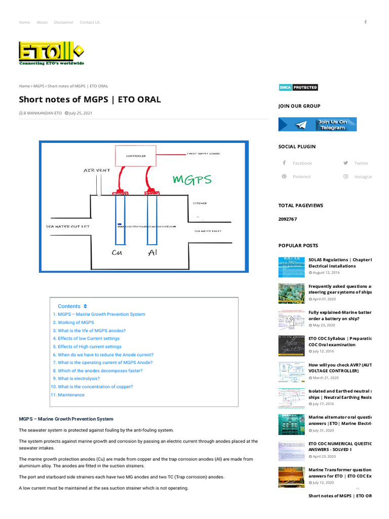 Short Notes on Marine Growth Prevention System | PDF | Anode | Aluminium