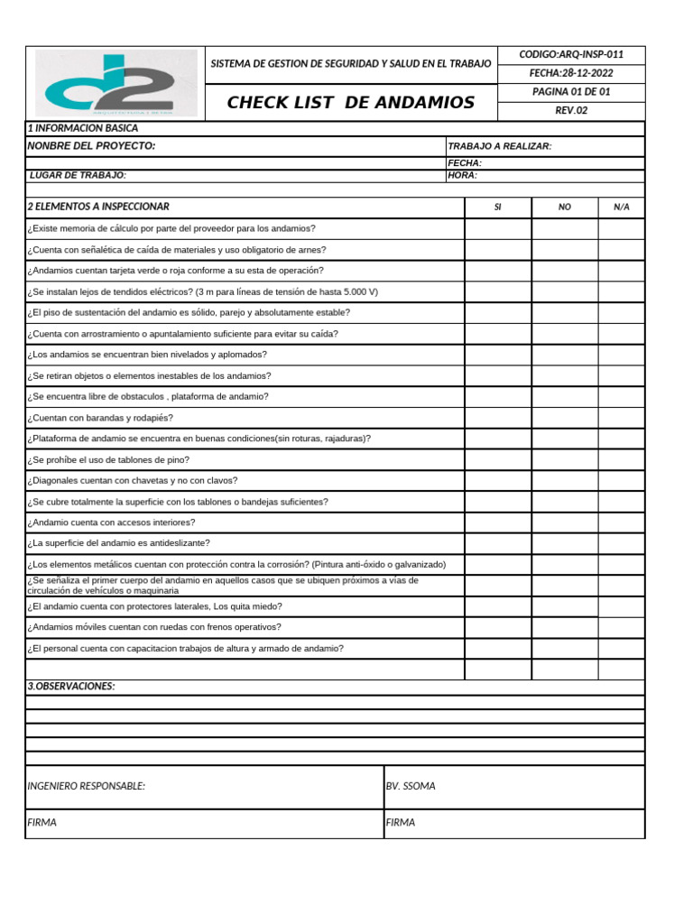 Checklist de Seguridad para Andamios | PDF