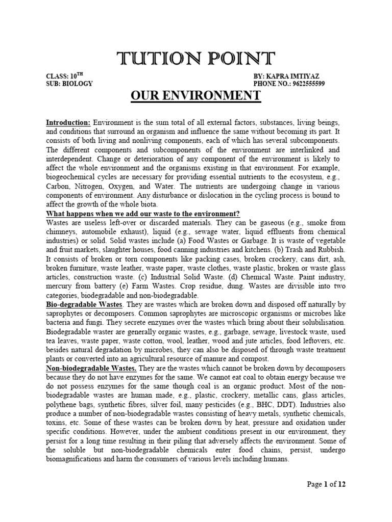 Our Environment (10th Class) | PDF | Food Web | Ecosystem