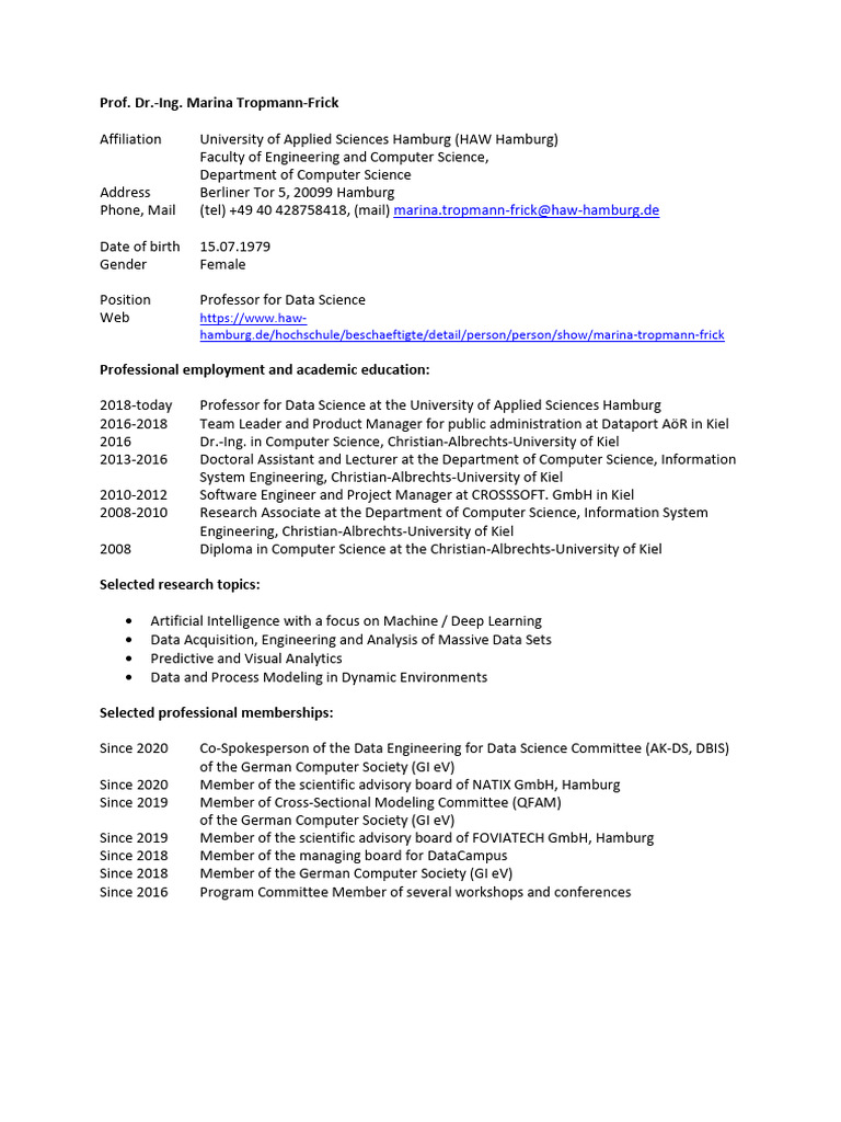 Professor Marina Tropmann-Frick Profile | PDF | Computer Science | Data ...