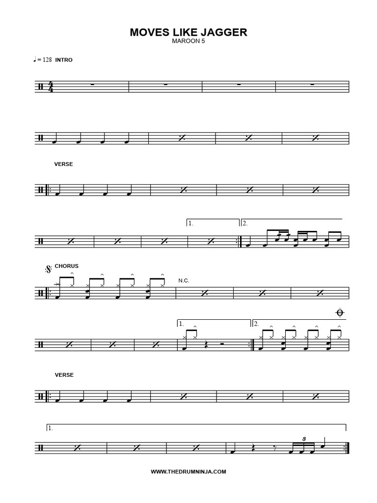 Moves Like Jagger Drum Sheet | PDF | Song Structure | Songs