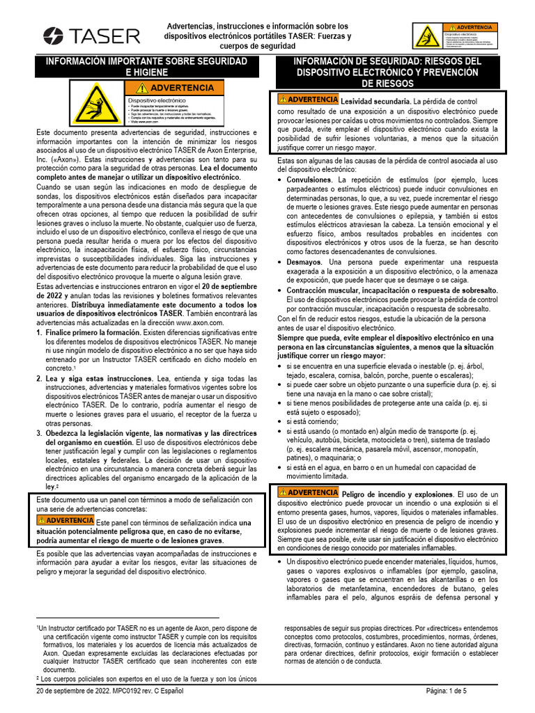 Taser Law Enforcement Warnings European Spanish | PDF | Hueso | Electrónica