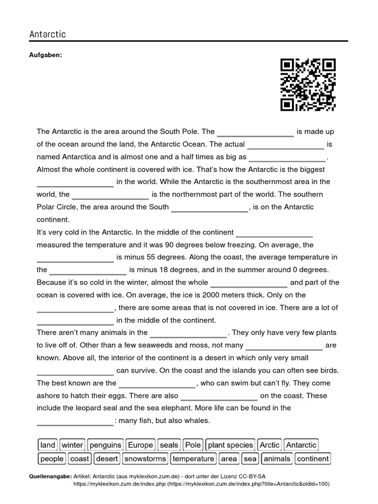 Fill in The Blank Worksheet 'Antarctic' - Unterricht - Schule | PDF ...