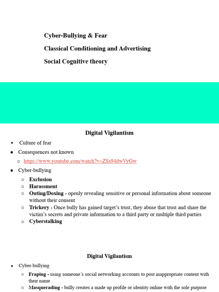 Cyberbullying, Vigilantism, Conditioning-Media Psychology | PDF ...