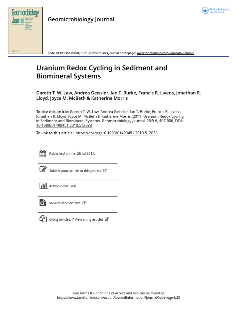 Uranium Redox Cycling in Sediment and Biomineral Systems | PDF | Redox ...