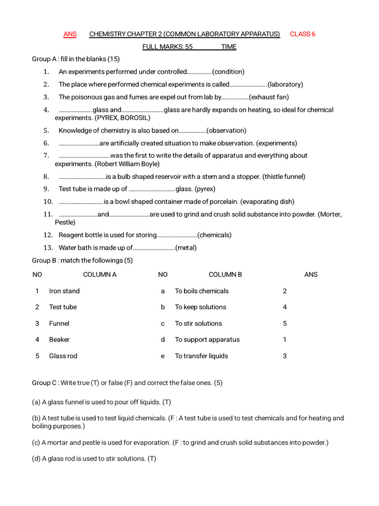 Chemistry Chapter 2 Laboratory App ANS | PDF | Glasses | Chemistry