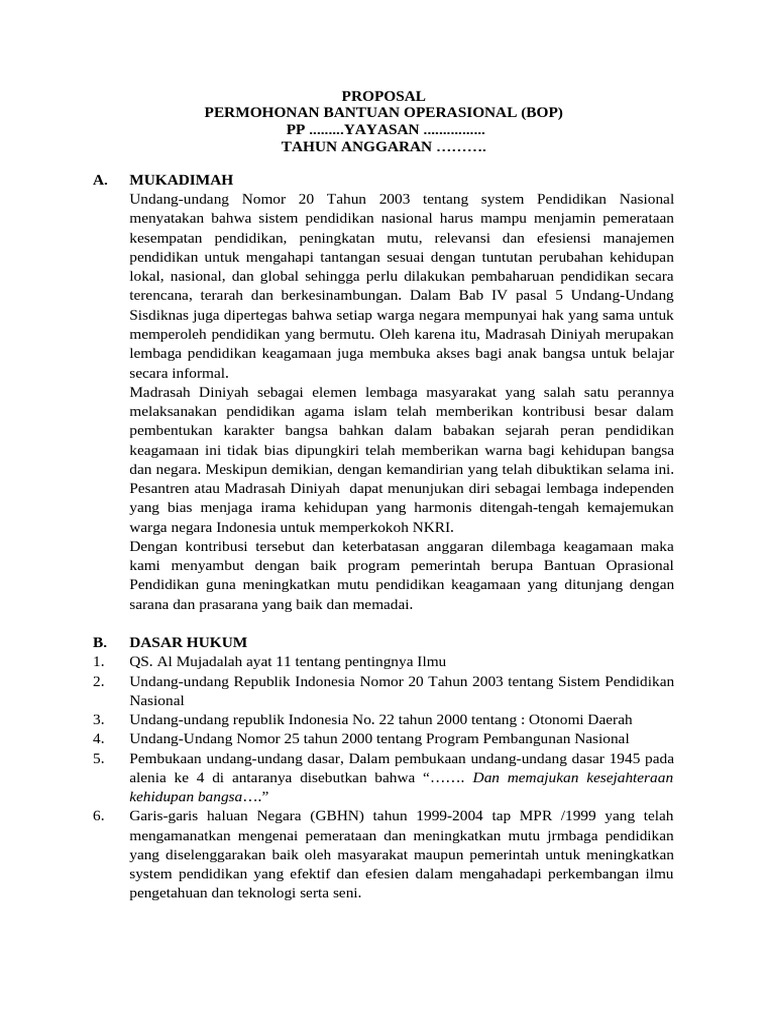 Contoh Proposal BOP Pesantren 2 | PDF