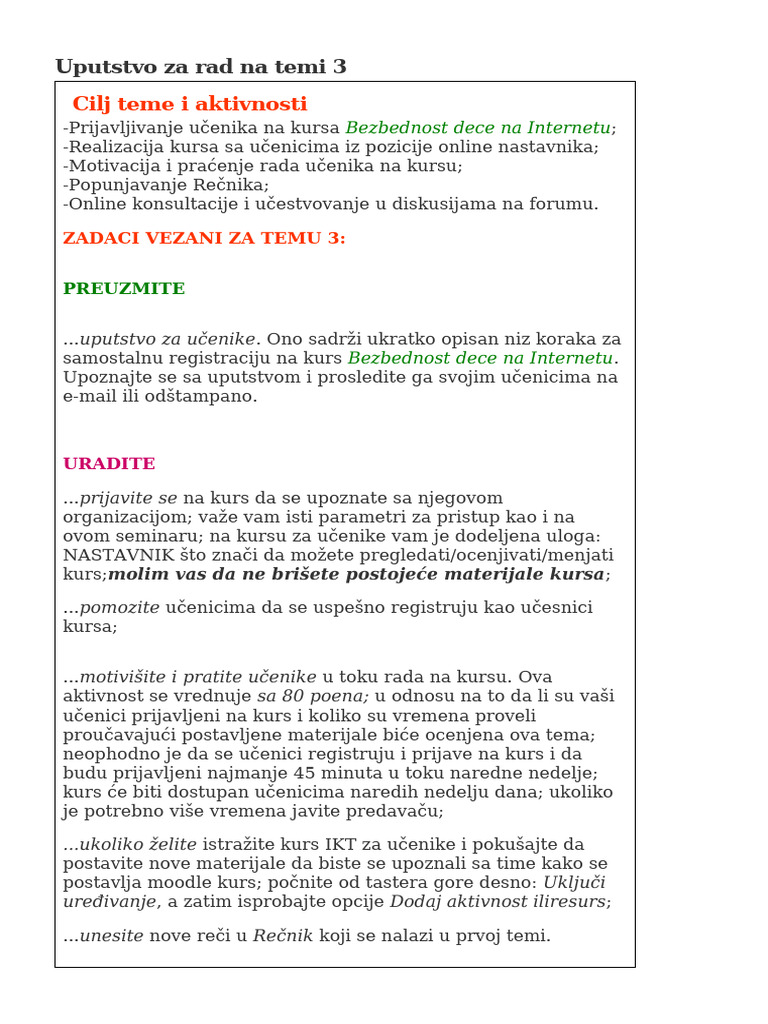 Uputstvo Za Rad Na Temi 3 | PDF