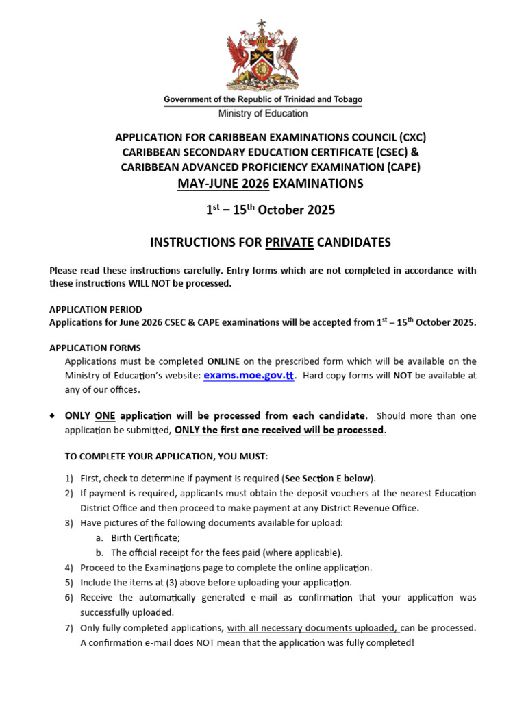 CXC CSEC & CAPE Exam Application Guide | PDF | Identity Document
