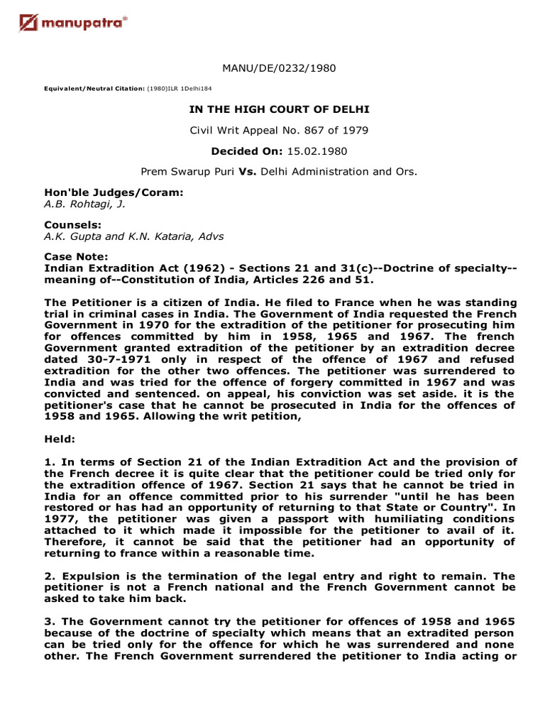 DEL HC - Prem Swarup Puri Vs Delhi Administration and Ors ...