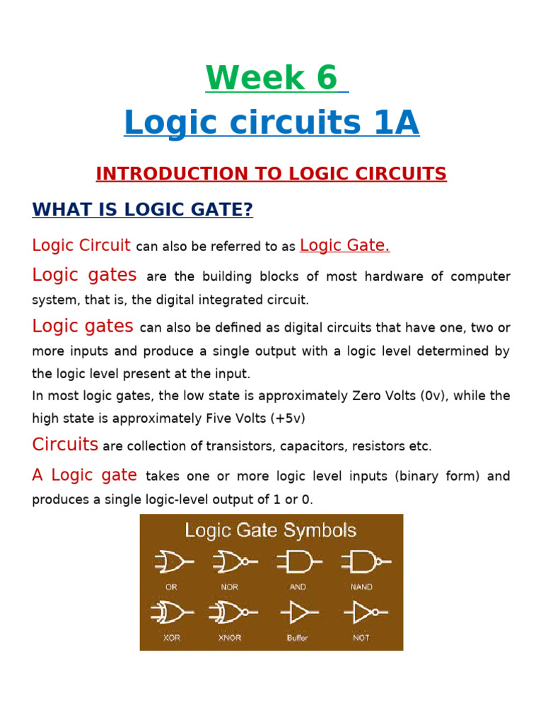 Classnotes Student 30498825099 Week6e 1simplelogicgates1 | PDF | Logic ...
