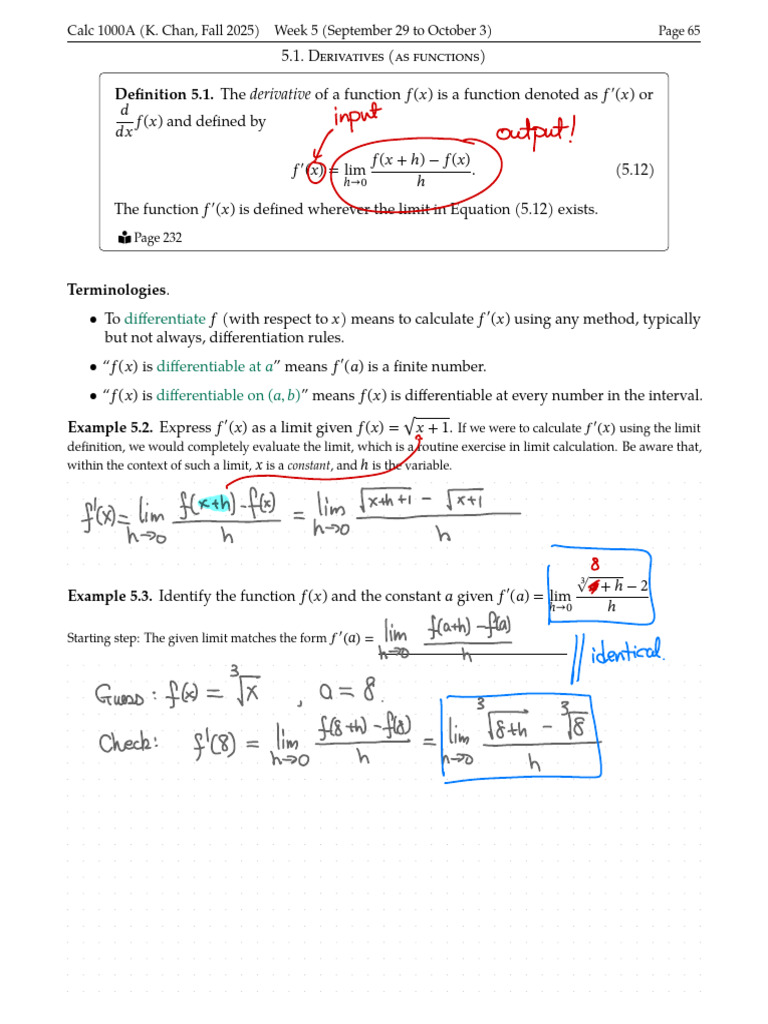 Calc - 1000A - 004 - F25 - Week5 (Sample Solutions) | PDF | Derivative ...