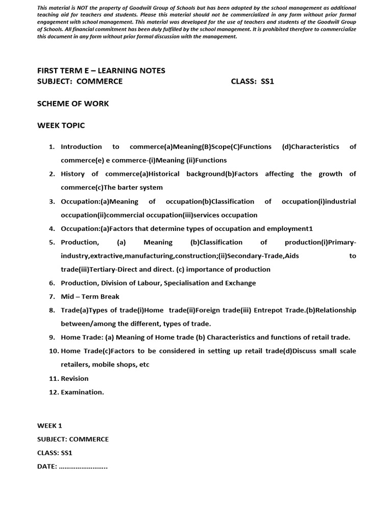 Third Term Ss1 Commerce | PDF | Commerce | E Commerce