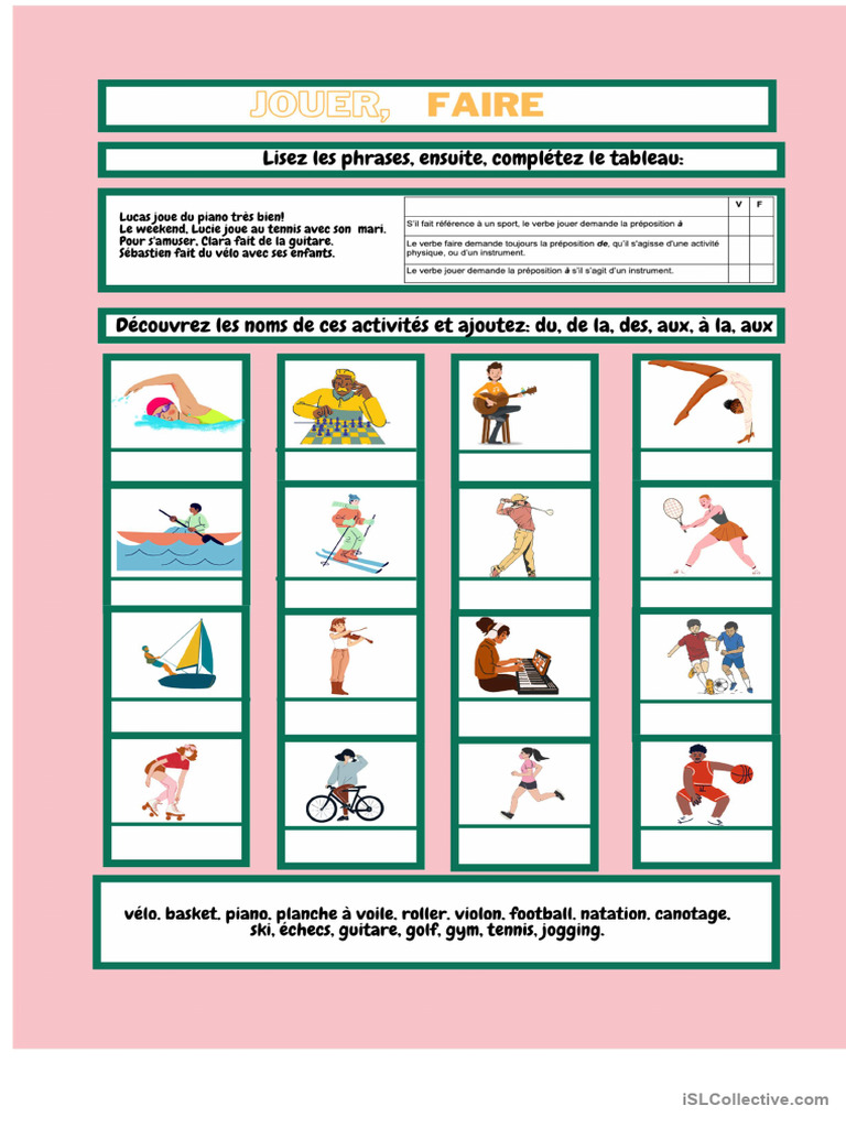 Les Verbes Faire Et Jouer | PDF