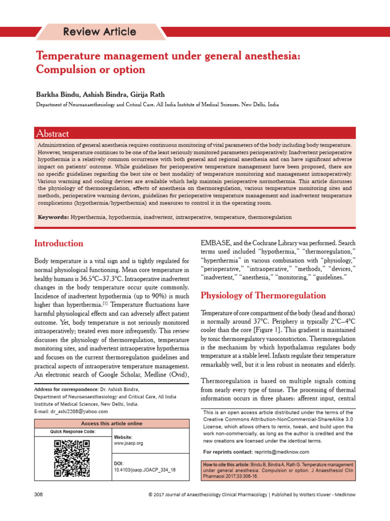 1 - Temperature Management Under General Anesthesia | PDF ...