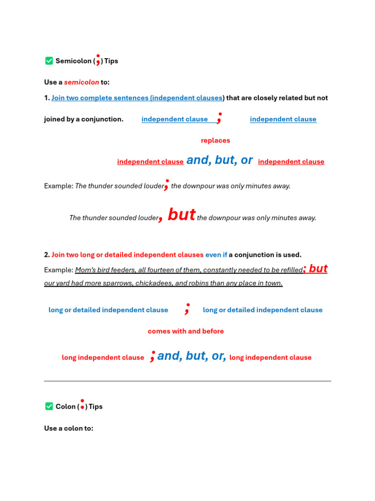 Colons and Semicolons Explained | PDF | Typographical Symbols | Orthography