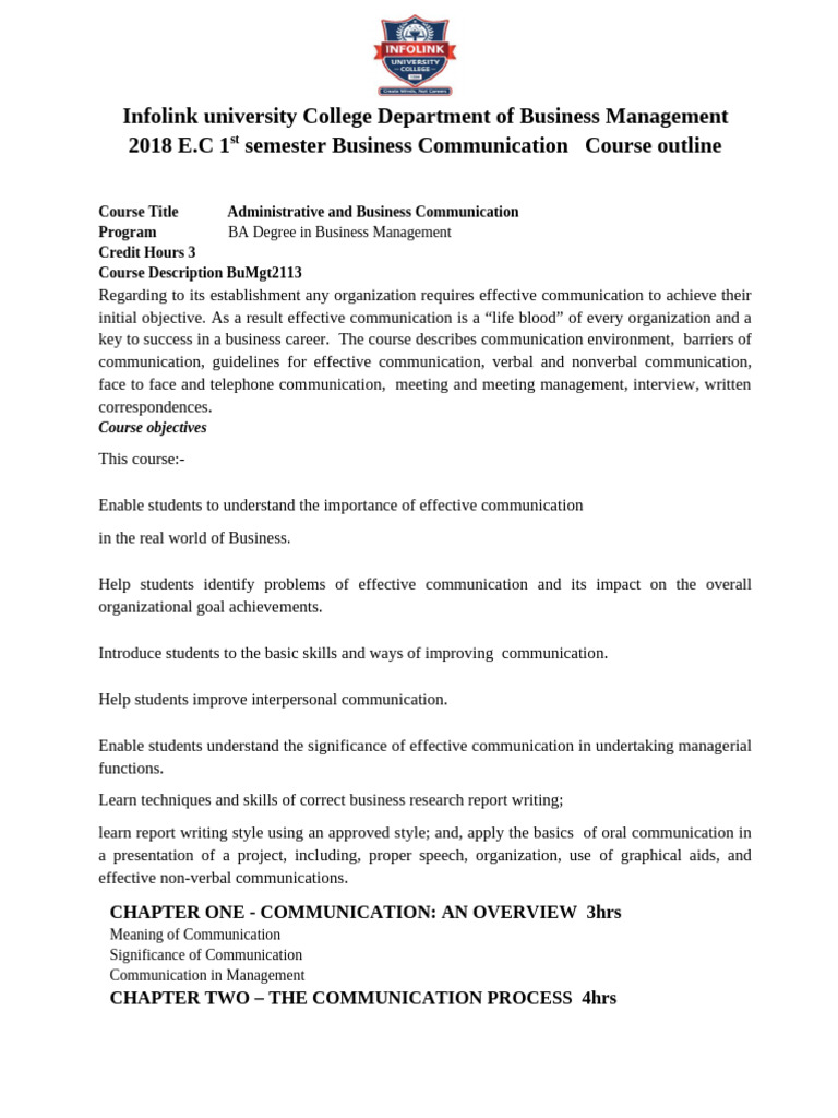 Business Communication Course Outline | PDF | Communication | Nonverbal ...