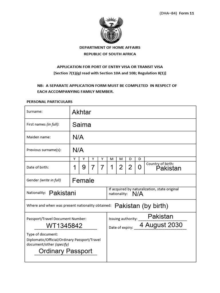 Visitors Visa Form DHA 84 | PDF | Travel Visa | Passport