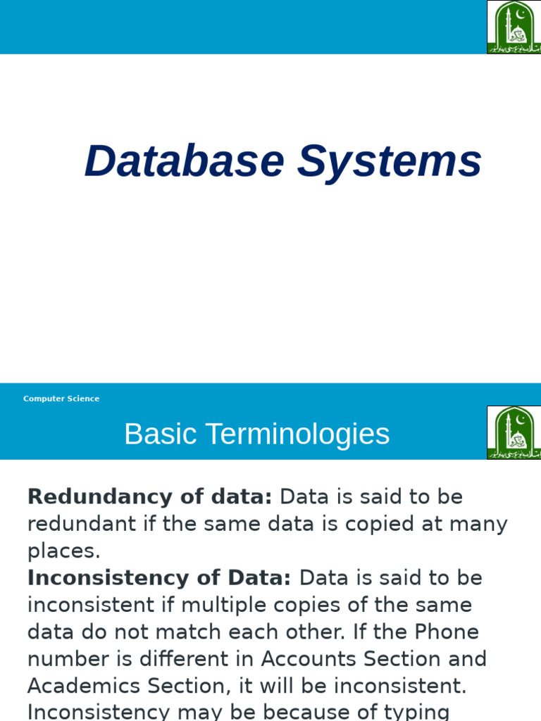 Database Systems Basic Terminologies | PDF | Databases | Client–Server Model