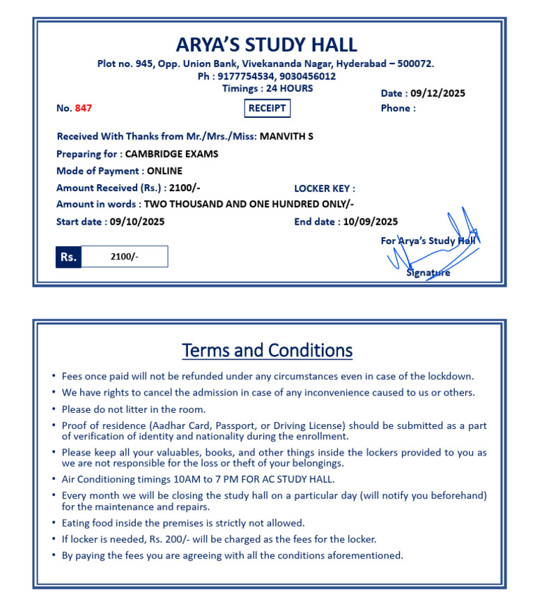 Manvith S September Receipt | PDF
