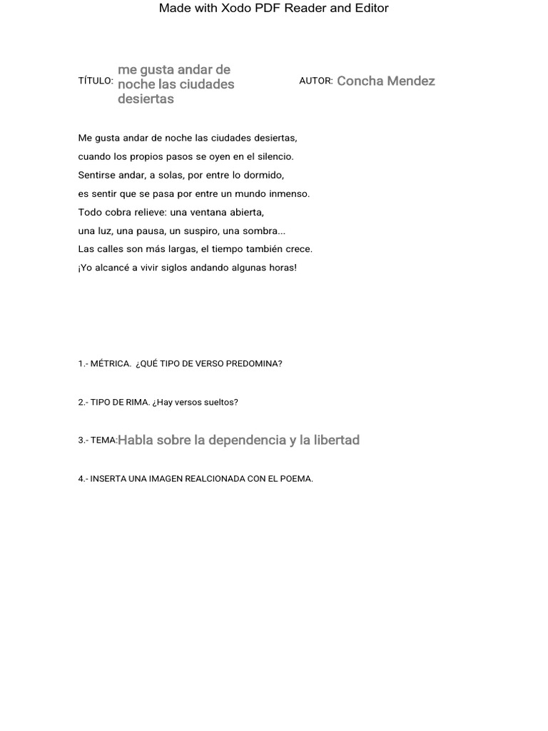 Poema 4 Me Gusta Andar.... Concha Méndez | PDF