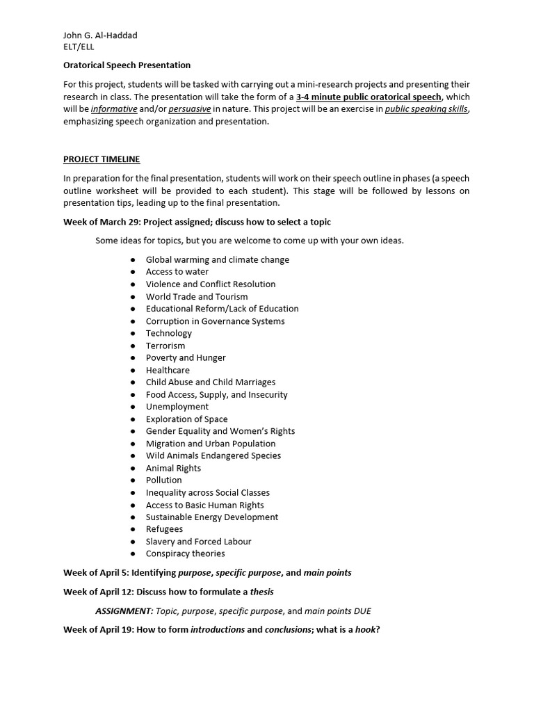 Oratorical Speech Guidelines | PDF | Public Speaking