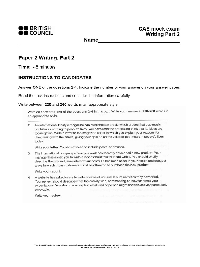 CAE Writing Part 2 Mock Exam Report | PDF | Human Communication