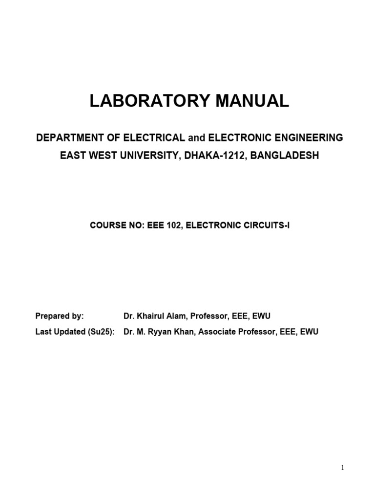 LabManual EEE102 EWU VSummer2025 | PDF | Rectifier | Bipolar Junction ...