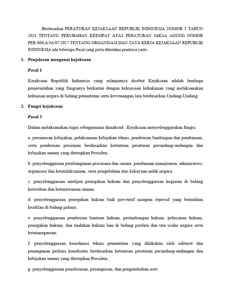 Perja No 3 Tahun 2024 tentang Kejaksaan | PDF
