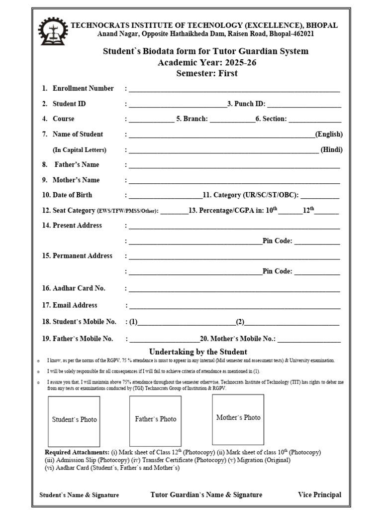 Tit (E) TG Form I Sem 2025 26 | PDF