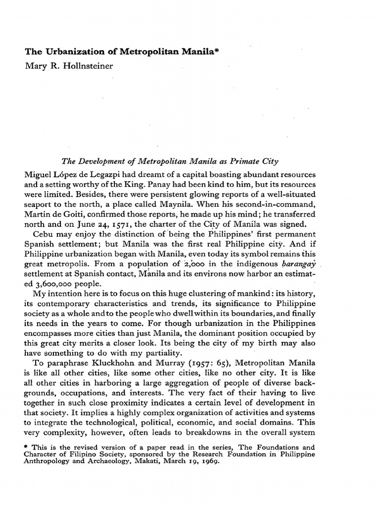 The Urbanization of Metro Manila | PDF | Manila | Metro Manila