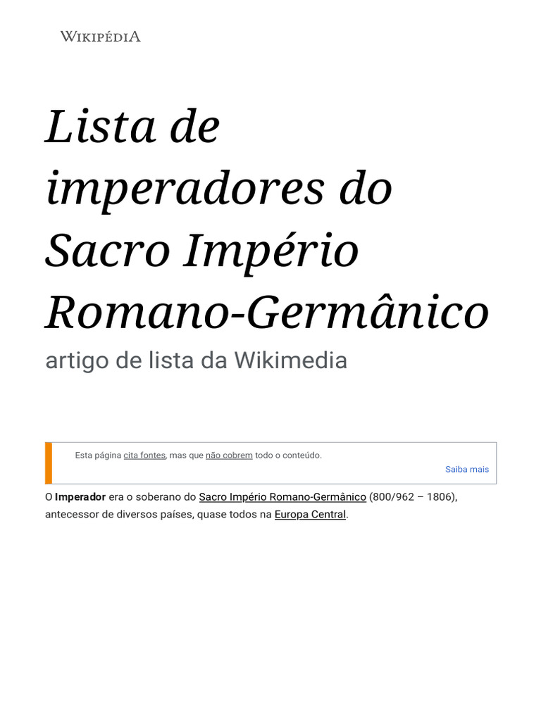 Imperadores do Sacro Império Germânico | PDF | Imperador Romano ...