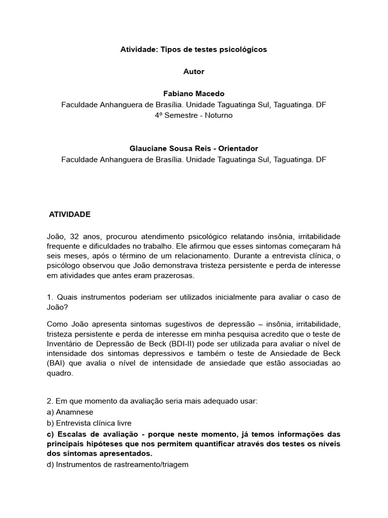 Tipos de Testes Psicológicos e Avaliação | PDF | Psicologia | Ciências ...
